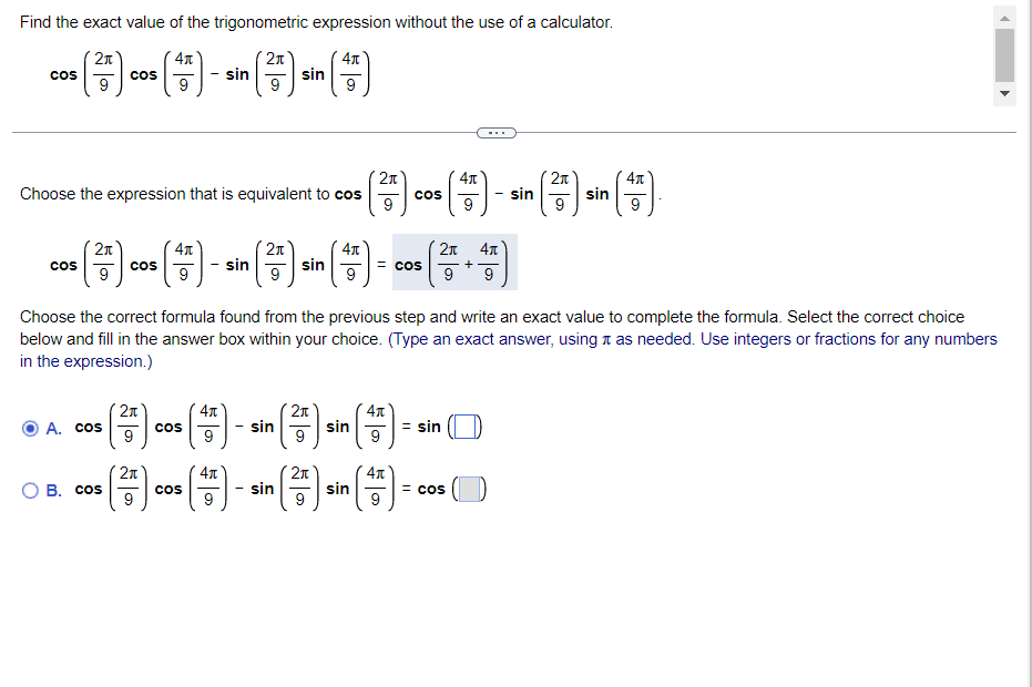 Solved Find the exact value of the trigonometric expression | Chegg.com