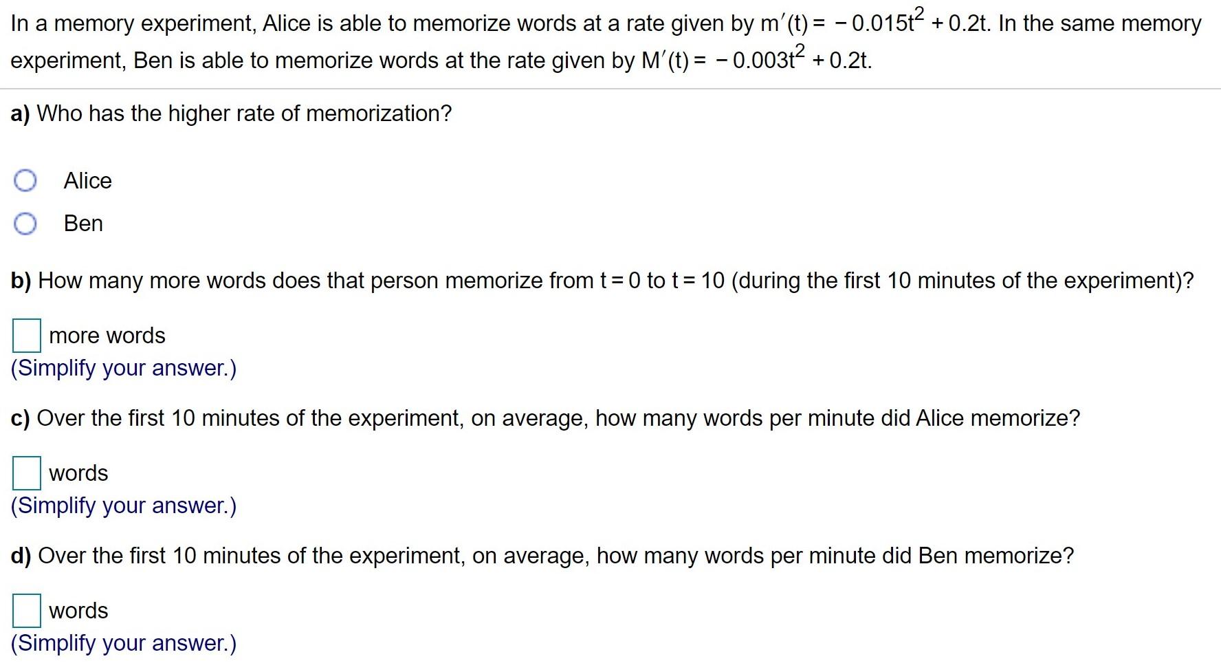 Solved In a memory experiment, Alice is able to memorize | Chegg.com