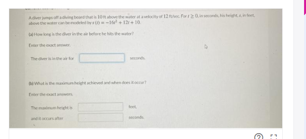 Solved Adiver jumps off a diving board that is 10 ft above | Chegg.com