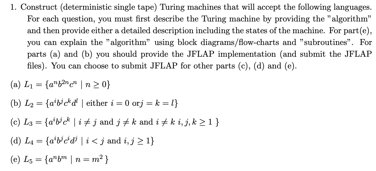 Solved 1. Construct (deterministic single tape) Turing | Chegg.com