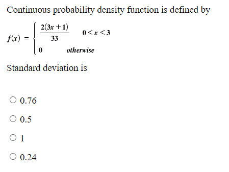Solved Continuous probability density function is defined by | Chegg.com