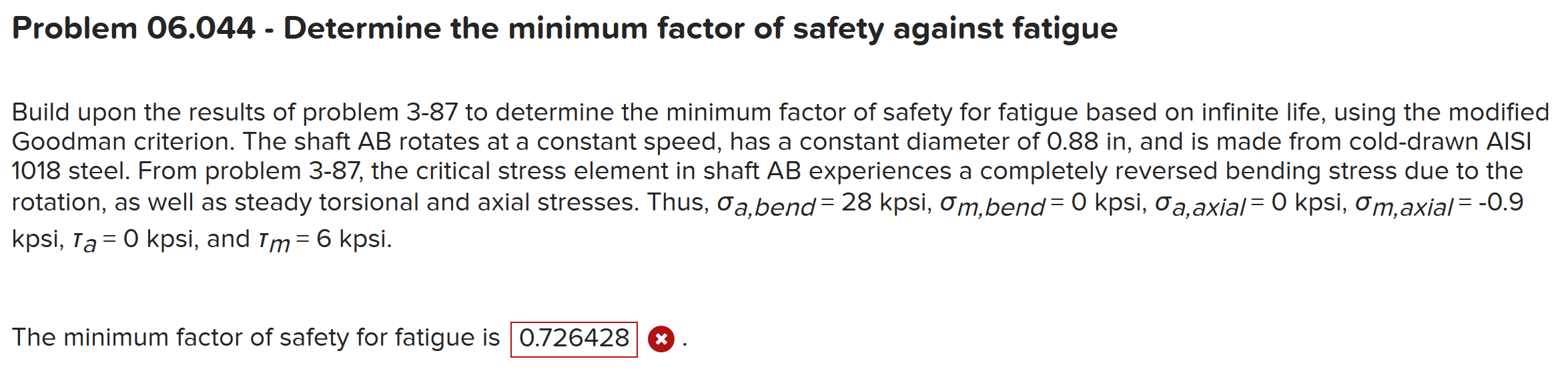 Solved Problem 06.044 - Determine the minimum factor of | Chegg.com