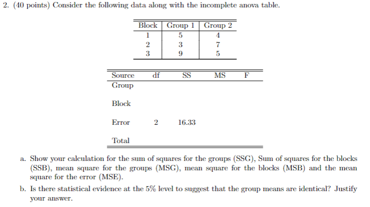 Solved a. Show your calculation for the sum of squares for | Chegg.com