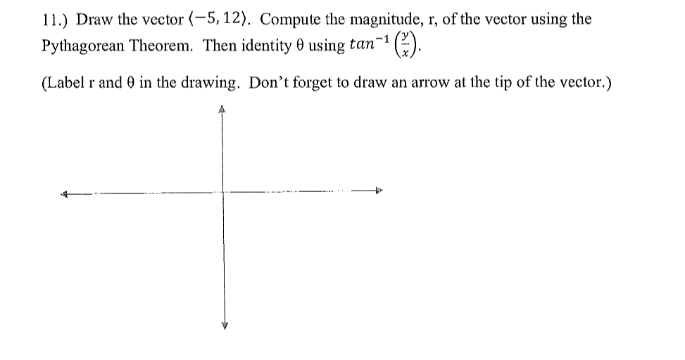 Solved 11.) Draw the vector (-5, 12). Compute the magnitude, | Chegg.com