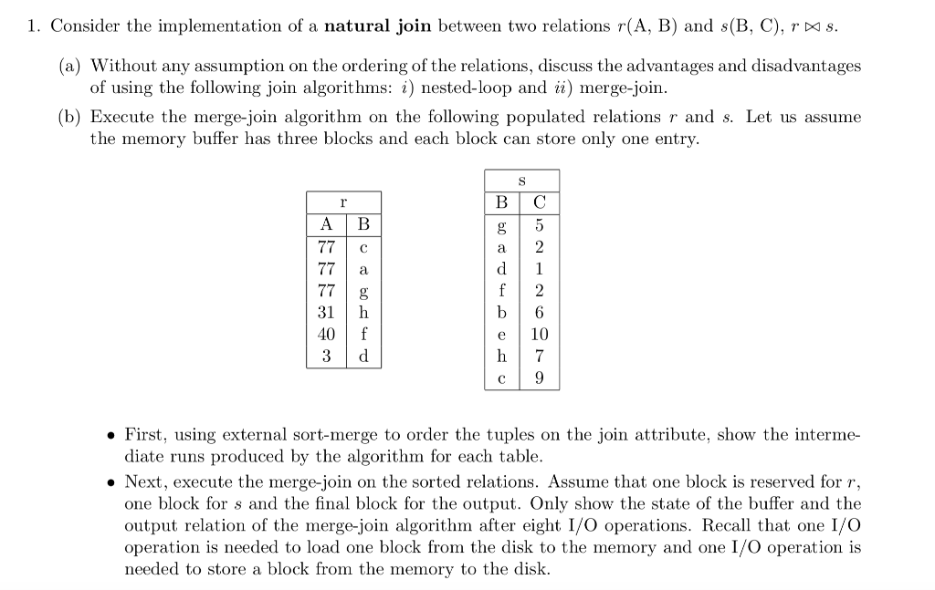 Solved 1. Consider the implementation of a natural join | Chegg.com
