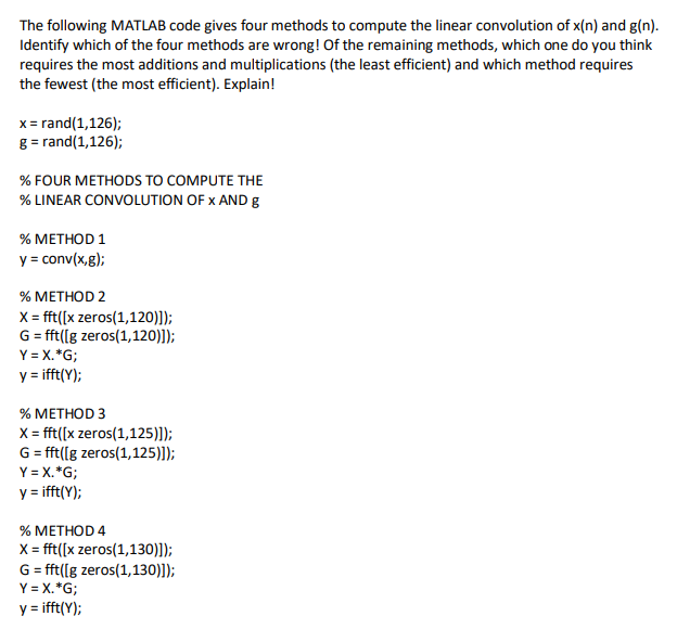 Solved The following MATLAB code gives four methods to | Chegg.com