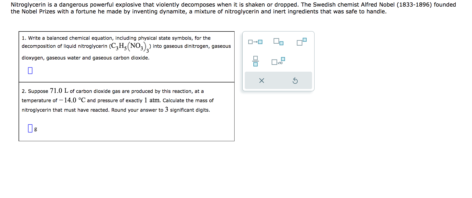 Solved Nitroglycerin is a dangerous powerful explosive that | Chegg.com