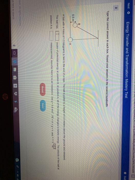 Solved Next Energy Transfer and Transformation: Mastery Test | Chegg.com