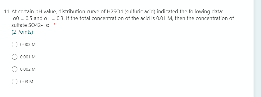 Solved 11. At certain pH value, distribution curve of H2SO4 | Chegg.com