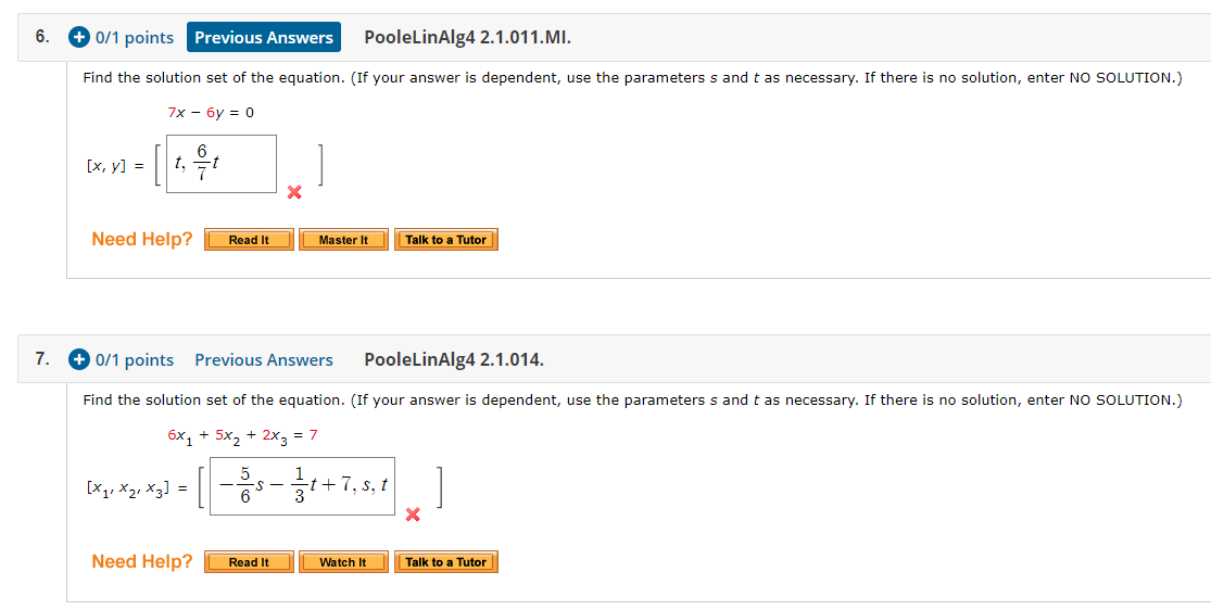 Solved 6. + 0/1 points Previous Answers PooleLinAlg4 | Chegg.com