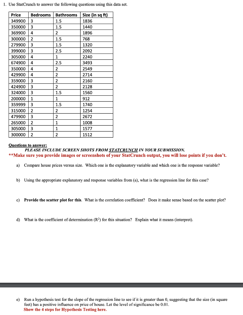 1. Use StatCrunch to answer the following questions | Chegg.com