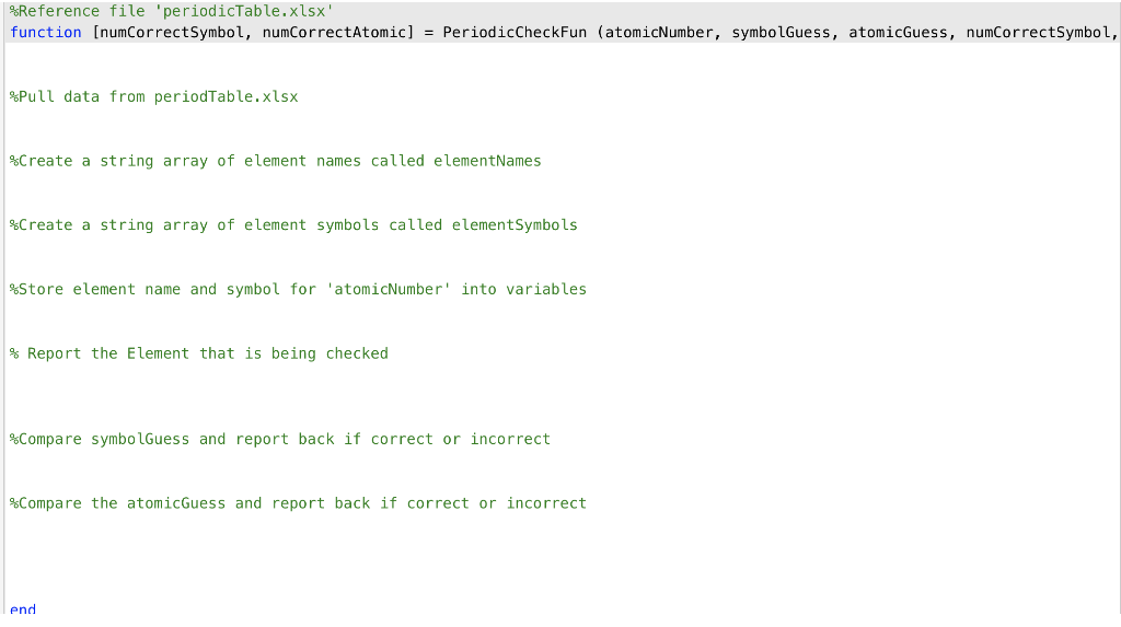 Solved %Reference file 'periodictable.xlsx function | Chegg.com
