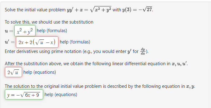 Solved Solve the initial value problem yy′+x=x2+y2 with | Chegg.com