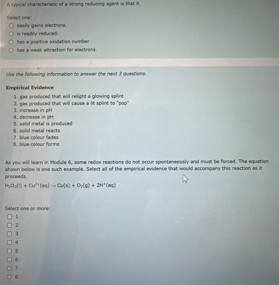 Solved A Typical Characteristic Of A Strong Reducing Agent