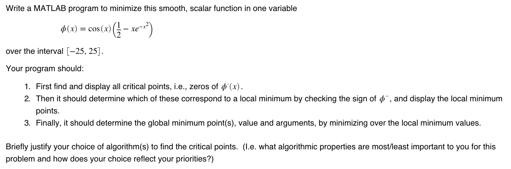 Write a MATLAB program to minimize this smooth, | Chegg.com