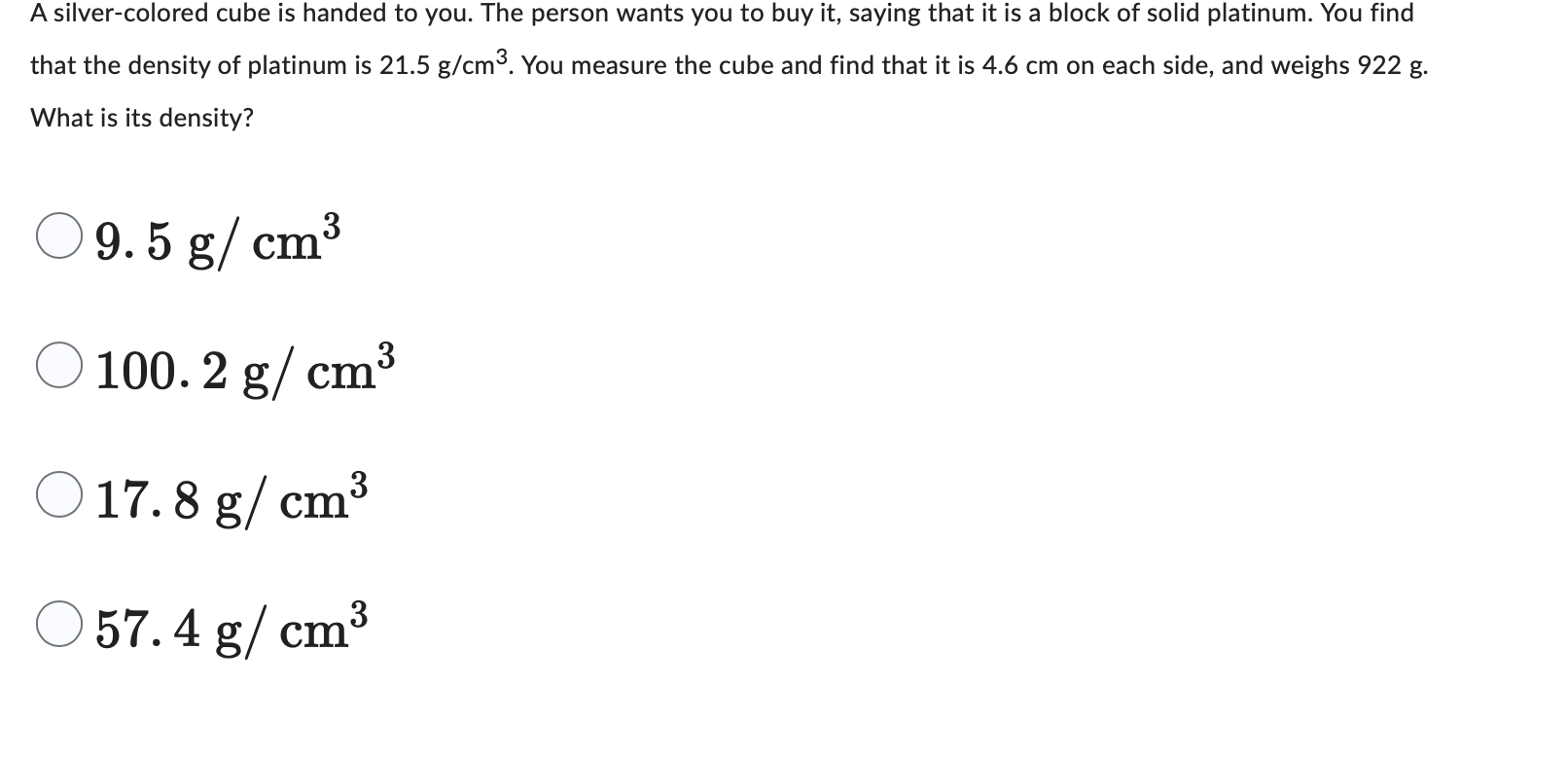 Solved A silver-colored cube is handed to you. The person | Chegg.com