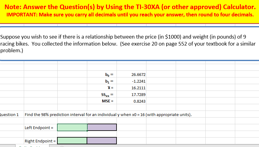 Solved Note: Answer the Question(s) by Using the TI-30XA (or | Chegg.com