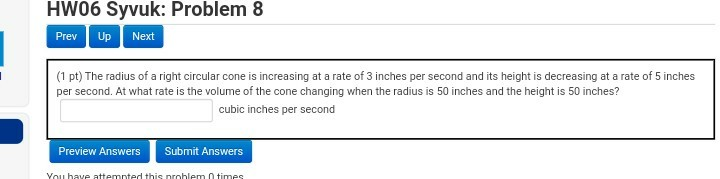 Solved HW06 Syvuk: Problem 8 Up Next Prev (1 pt) The radius | Chegg.com