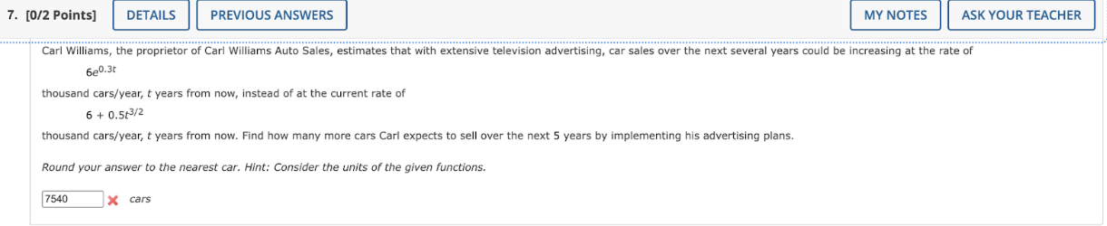 Solved 6e0.3t thousand cars/year, t years from now, instead | Chegg.com