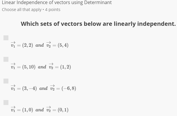Solved Linear Independence of vectors using Determinant | Chegg.com