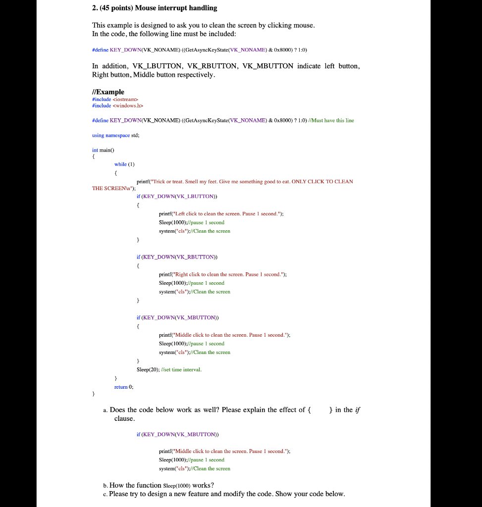 Solved 2.(45 points) Mouse interrupt handling This example | Chegg.com