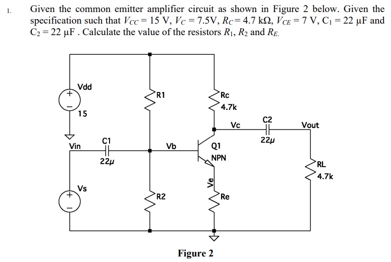 Solved Given the common emitter amplifier circuit as shown | Chegg.com
