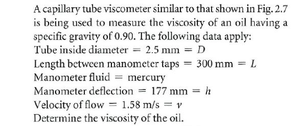 Solved A capillary tube viscometer similar to that shown in | Chegg.com