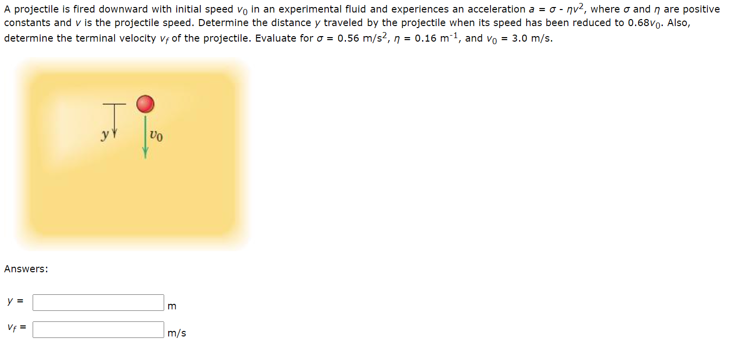 Solved A projectile is fired downward with initial speed vo | Chegg.com