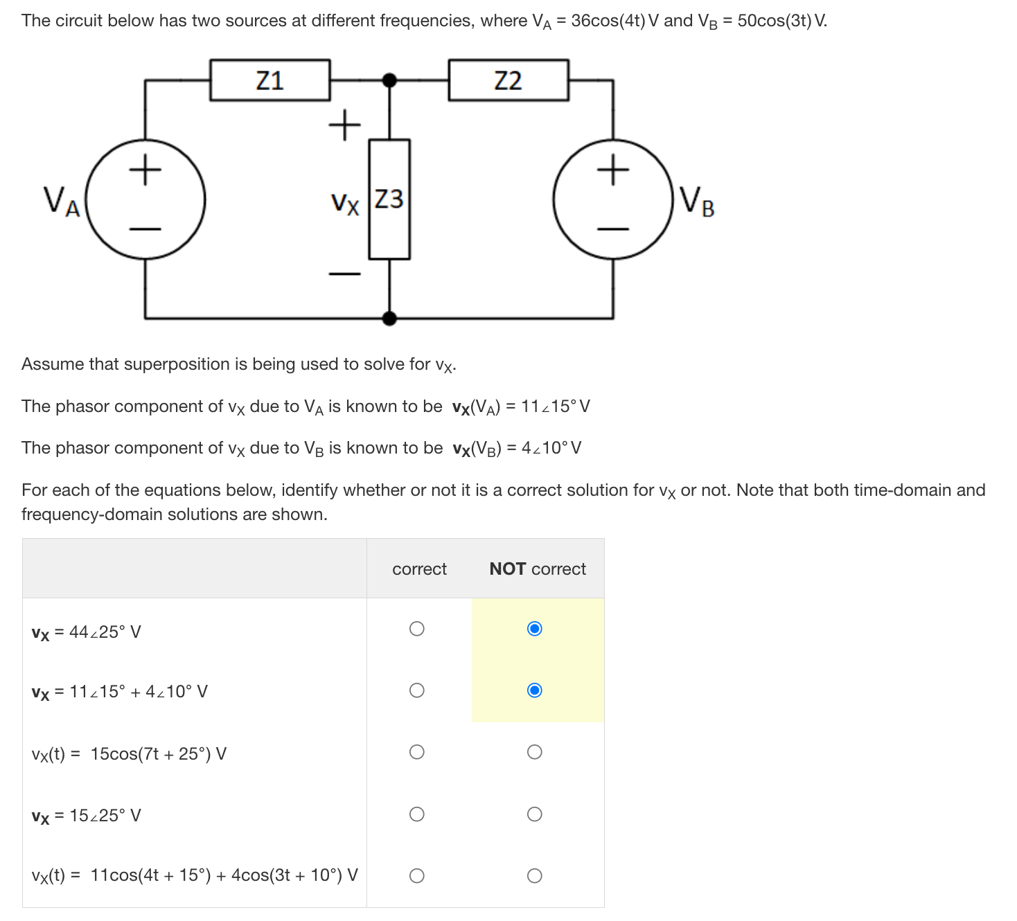 Solved The circuit below has two sources at different | Chegg.com