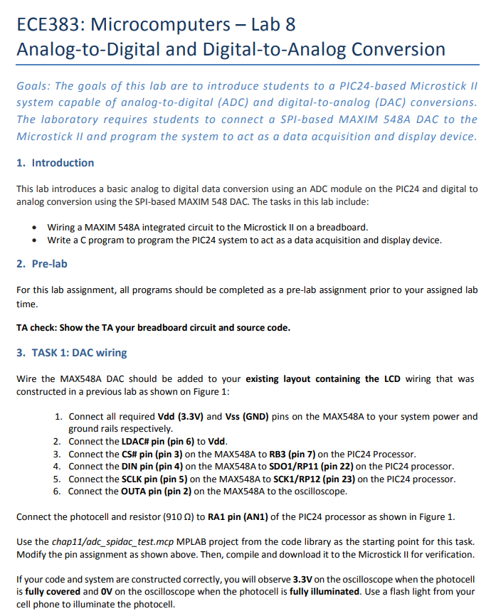 ECE383: Microcomputers - Lab 8 Analog-to-Digital and | Chegg.com