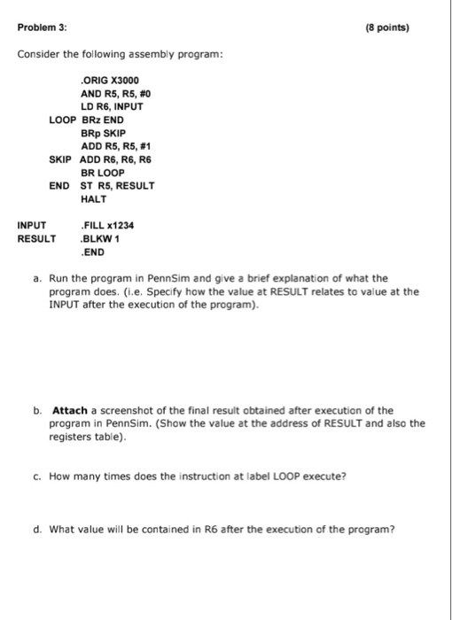 Solved Problem 3 (8 points) Consider the following assembly | Chegg.com