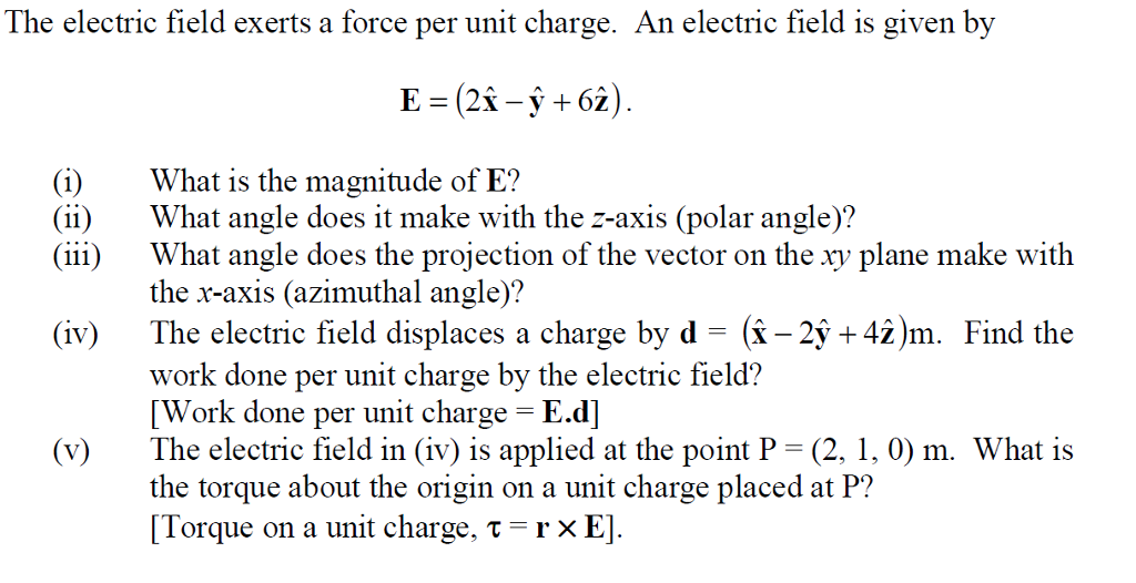 Solved The electric field exerts a force per unit charge. An | Chegg.com