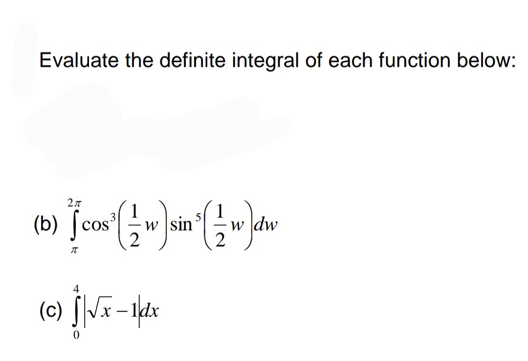 Solved Evaluate the definite integral of each function | Chegg.com