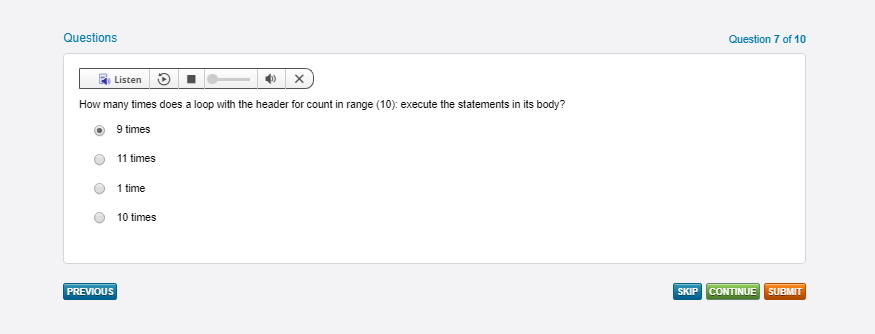 Solved Questions Question 8 of 10 A for loop is convenient | Chegg.com
