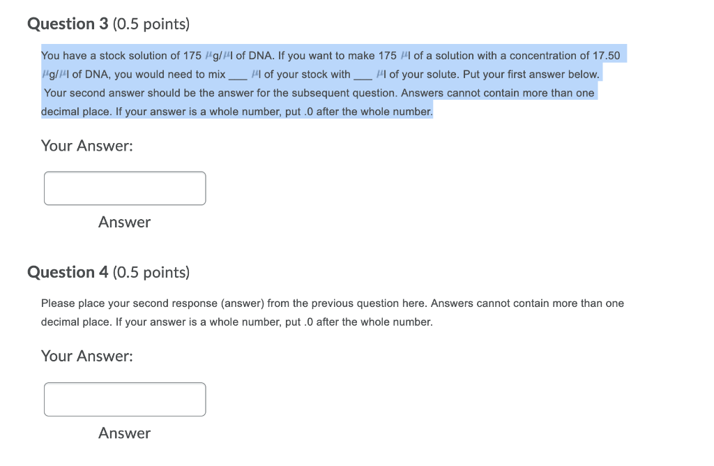 Solved Question 3 (0.5 points) You have a stock solution of | Chegg.com