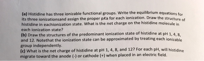 Solved (a) Histidine has three ionizable functional groups. | Chegg.com