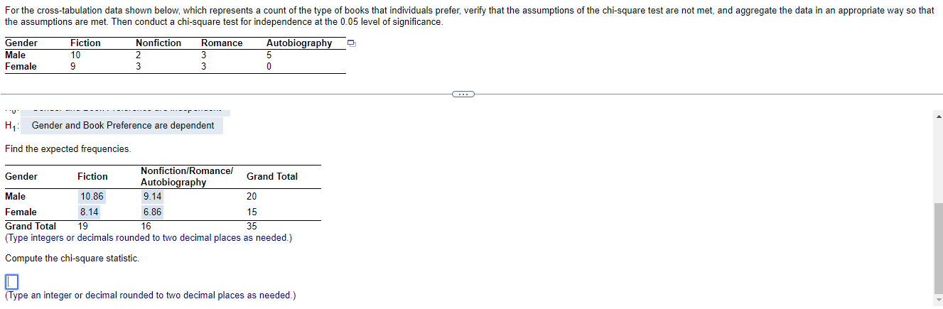 Solved For the cross-tabulation data shown below, which | Chegg.com