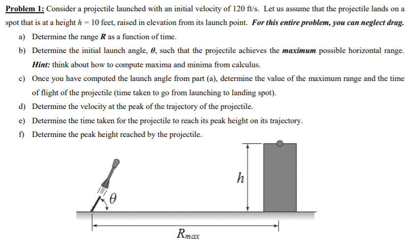 Solved Problem 1: Consider a projectile launched with an | Chegg.com