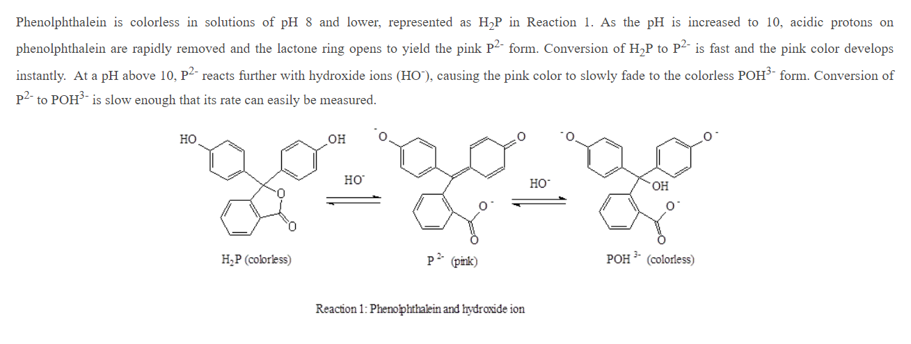 Solved Kinetics of the Reaction of Phenolphthalein | Chegg.com
