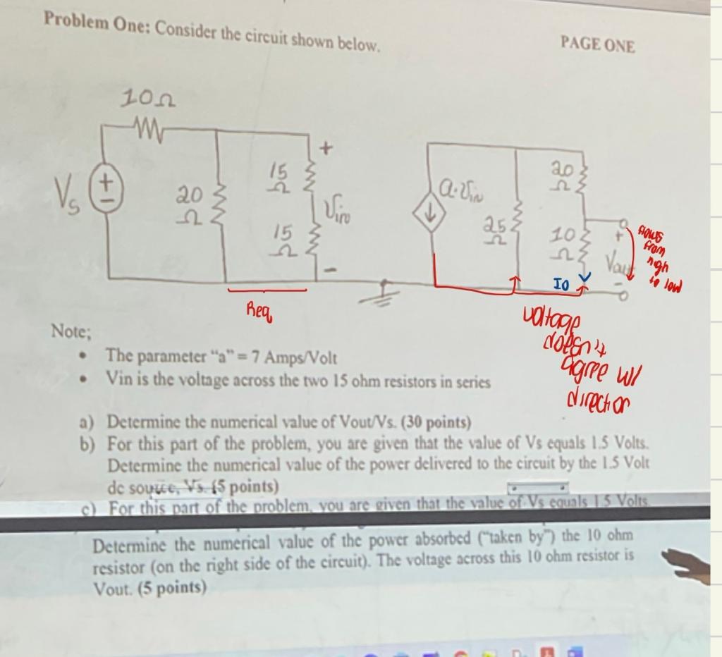 [Solved]: Problem One: Consider the circuit shown below. P