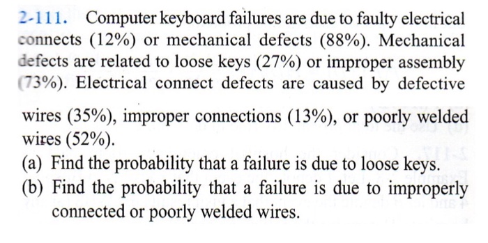 Solved 2-111. Computer keyboard failures are due to faulty | Chegg.com