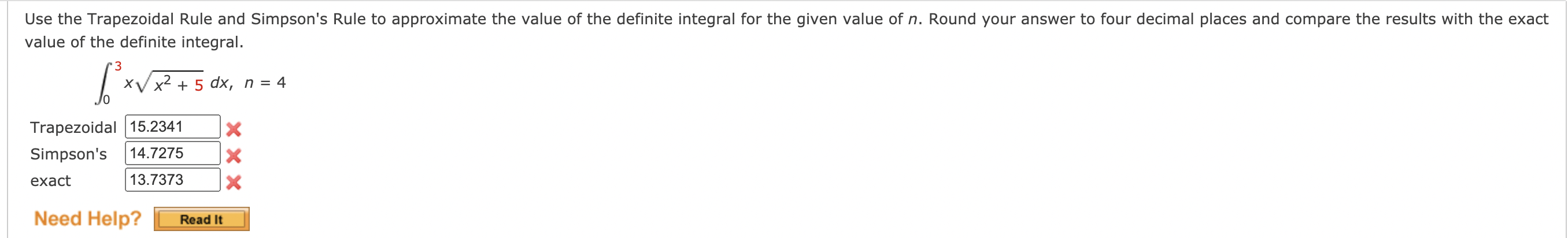 Solved Use the Trapezoidal Rule and Simpson's Rule to | Chegg.com