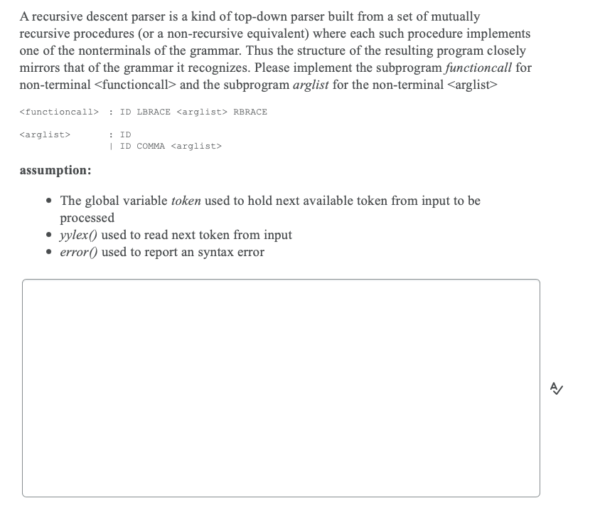 A recursive descent parser is a kind of top-down | Chegg.com