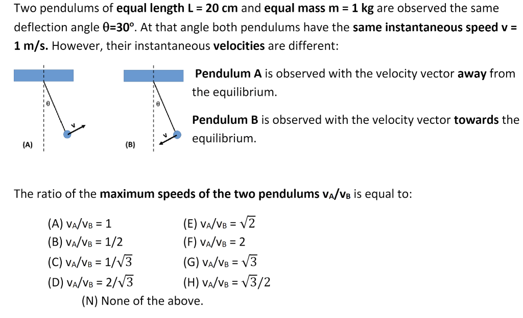 Solved Two pendulums of equal length L=20cm and equal mass | Chegg.com