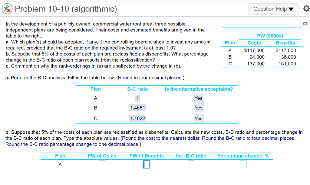 Solved %) Problem 10-10 (algorithmic) Question Help Plan In | Chegg.com