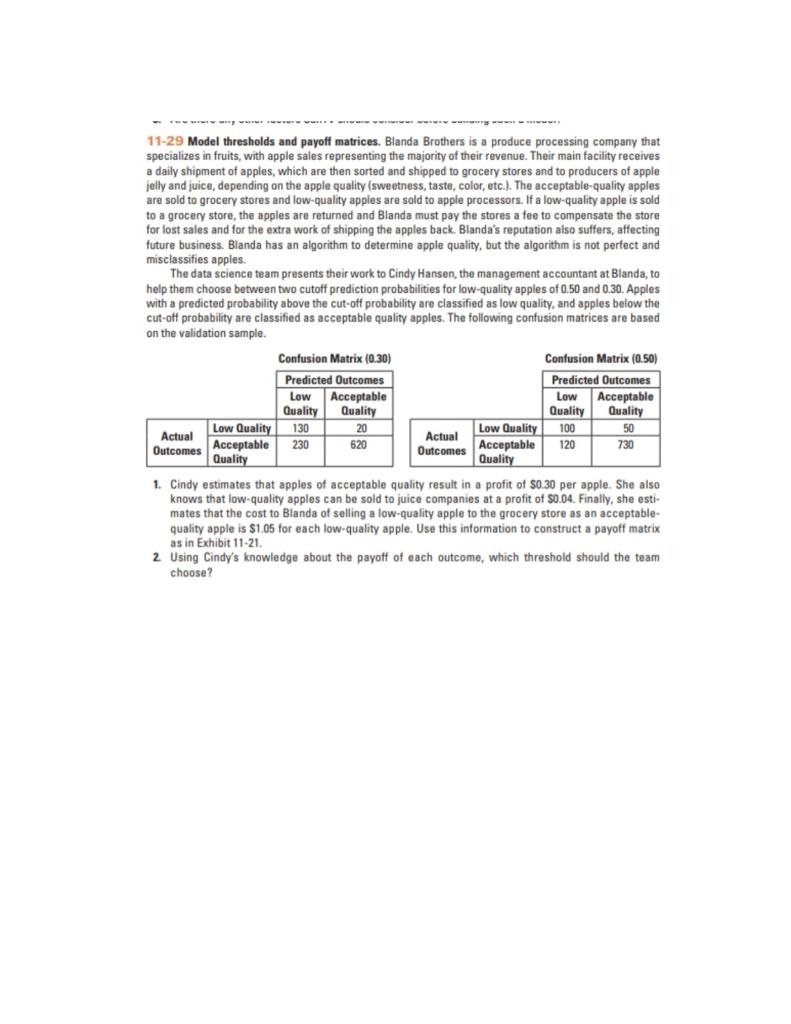 11-29 Model thresholds and payoff matrices. Blanda | Chegg.com
