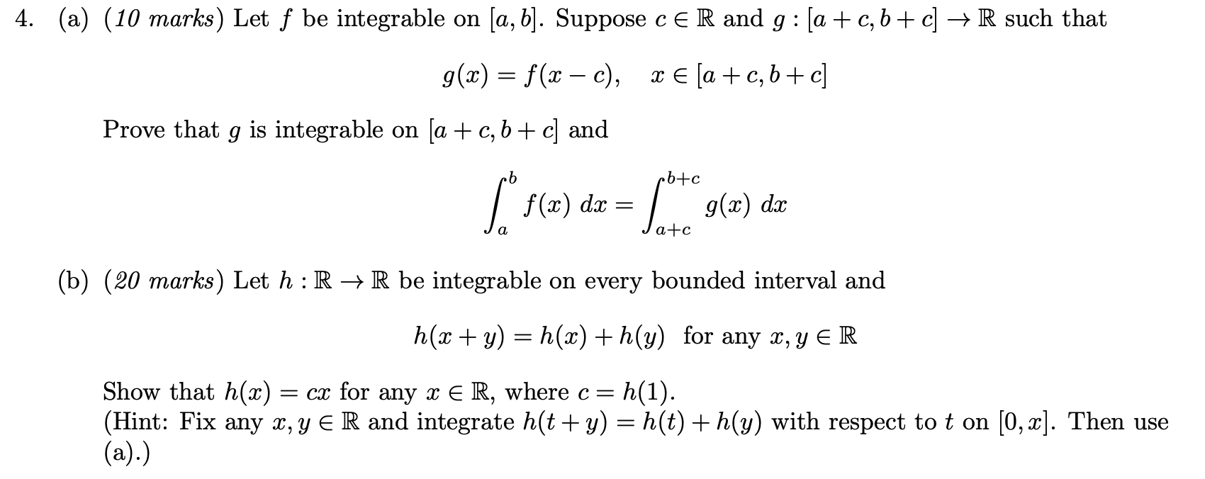 Solved 4. (a) (10 marks) Let f be integrable on [a, b]. | Chegg.com