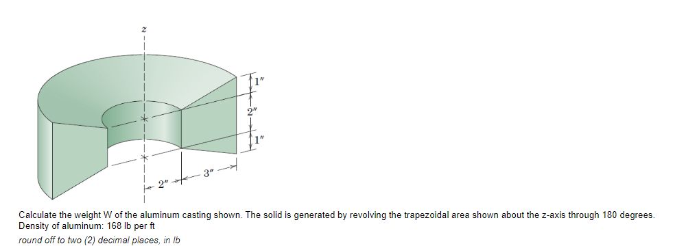 Solved Calculate the weight W of the aluminum casting shown. | Chegg.com