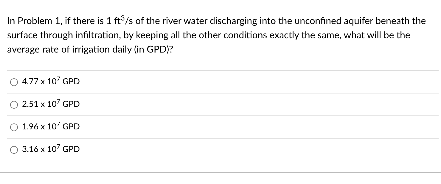Solved In Problem 1, if there is 1ft3/s of the river water | Chegg.com