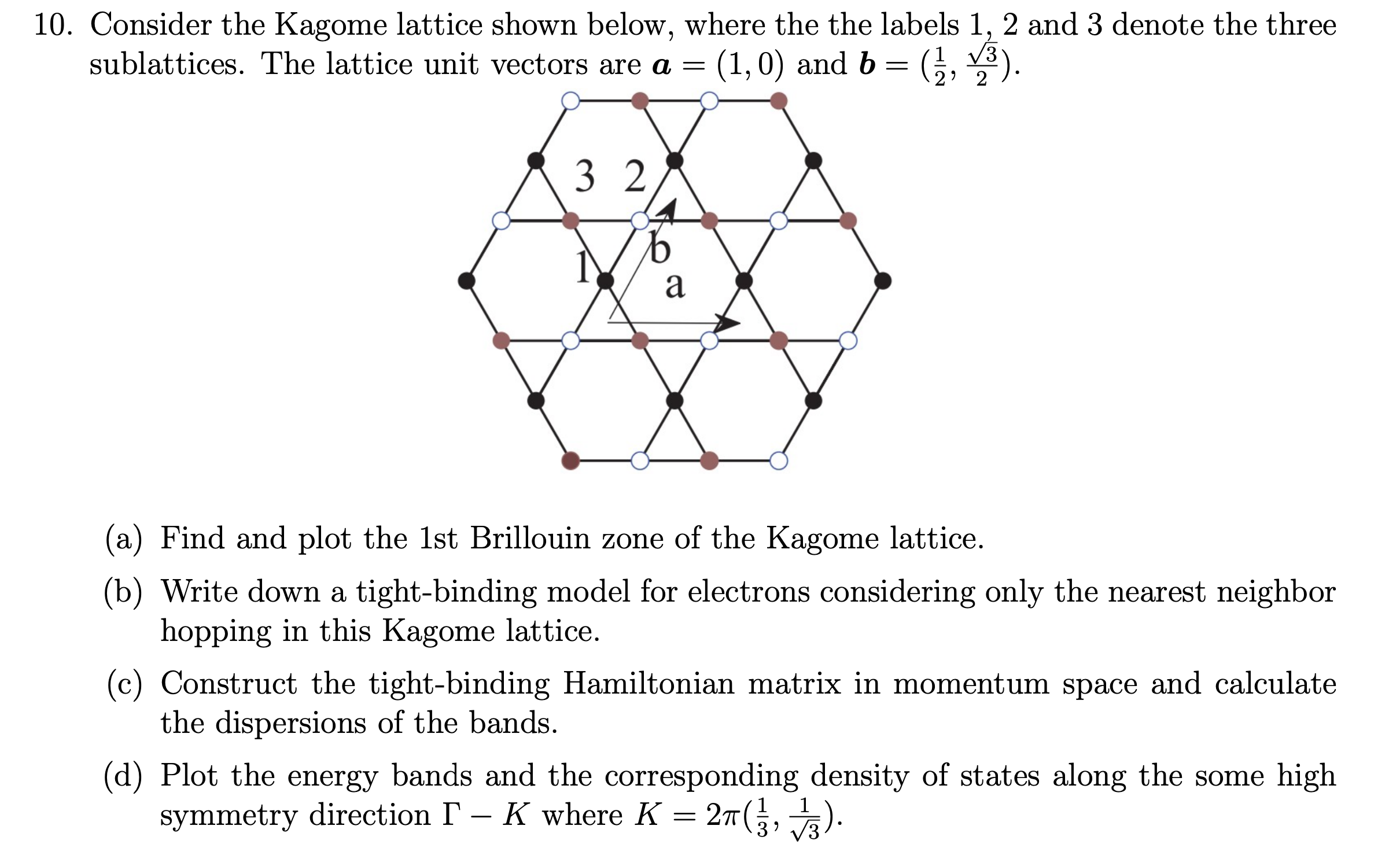 Solved by an EXPERT Consider the Kagome lattice shown below, where the | Chegg.com